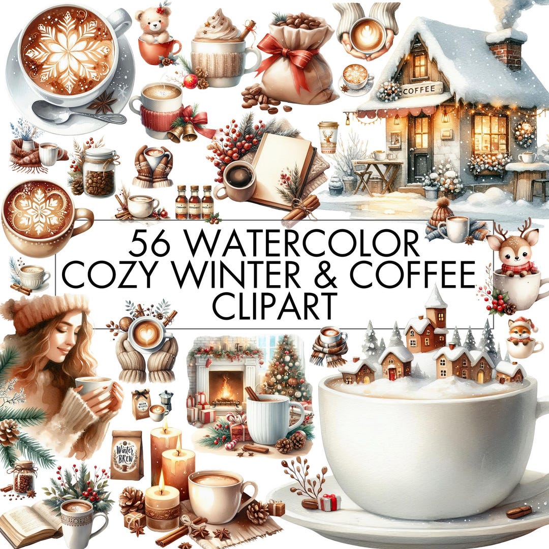 Watercolor Cozy Winter and Coffee Clipart Bundle for Coffee Lovers ...
