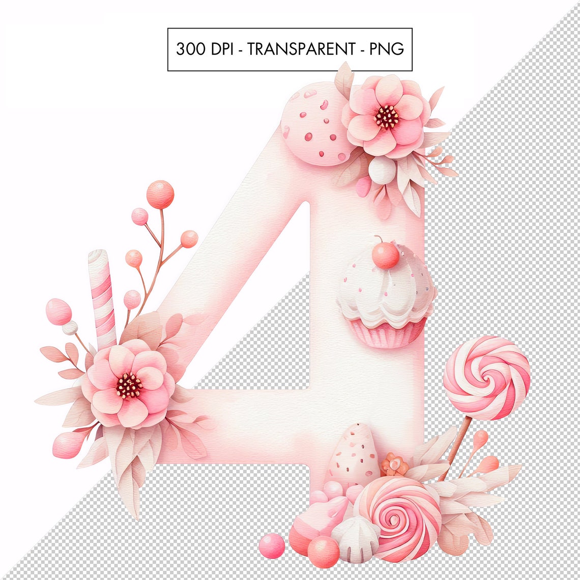 Pink Sweets Birthday Clipart PNG Bundle and 0-9 Sweet Numbers, Candy ...