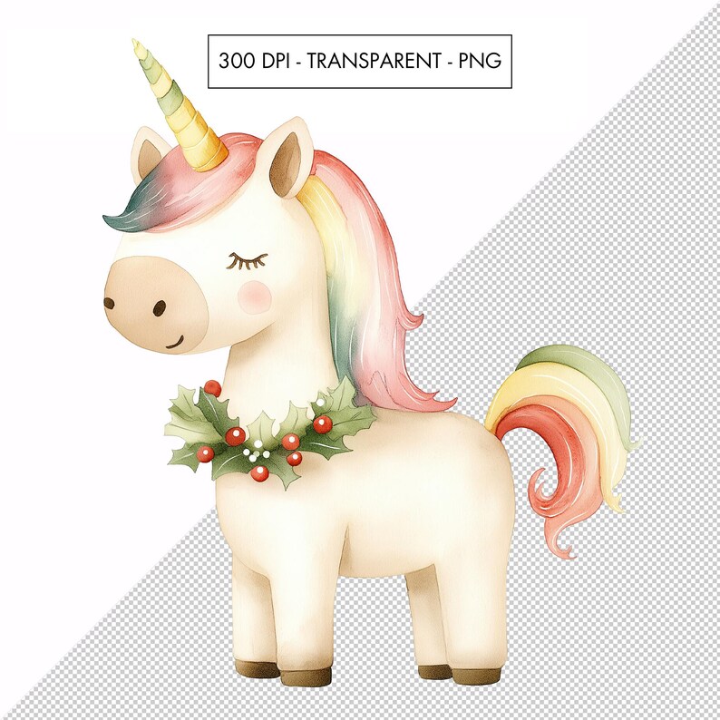 Watercolor Christmas Unicorn Clipart, PNG Bundle (commercial Use) - Etsy
