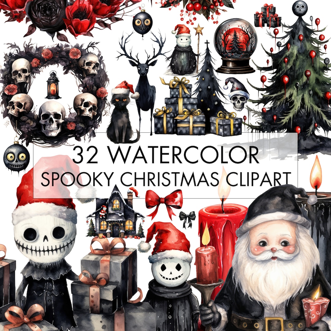 Spooky Christmas Decoration Clipart, Dark Christmas Clipart Bundle ...