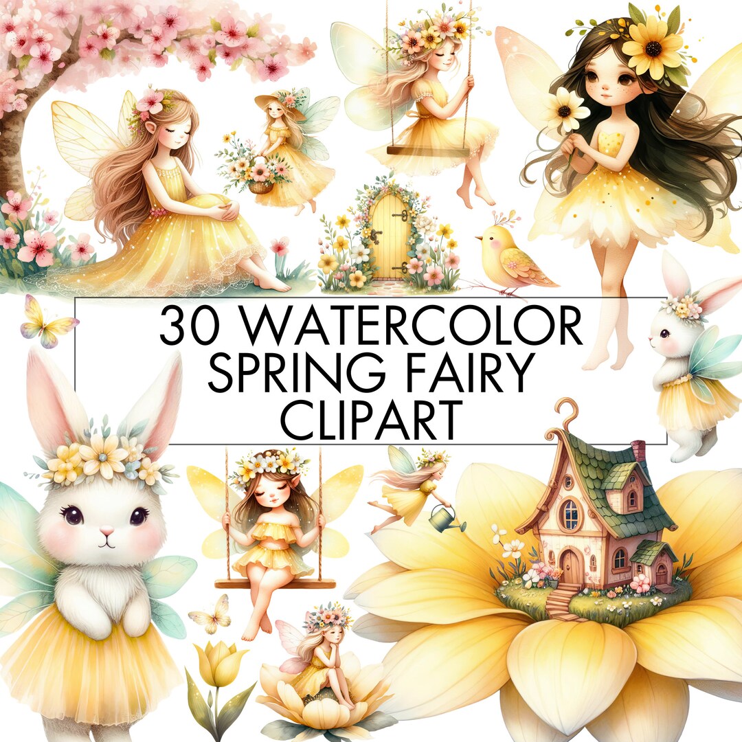 Watercolor Spring Fairy Clipart Bundle, Spring Fairy Garden With Tiny ...