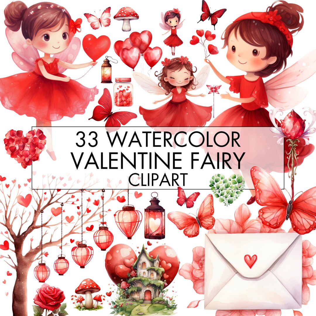 Valentine's Day Fairy Clipart Bundle, Fairy Valentine Clipart ...
