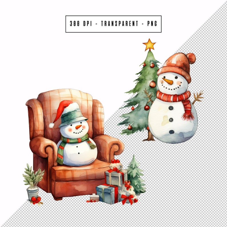 Watercolor Snowman Clipart Bundle, Christmas Holiday Clipart ...