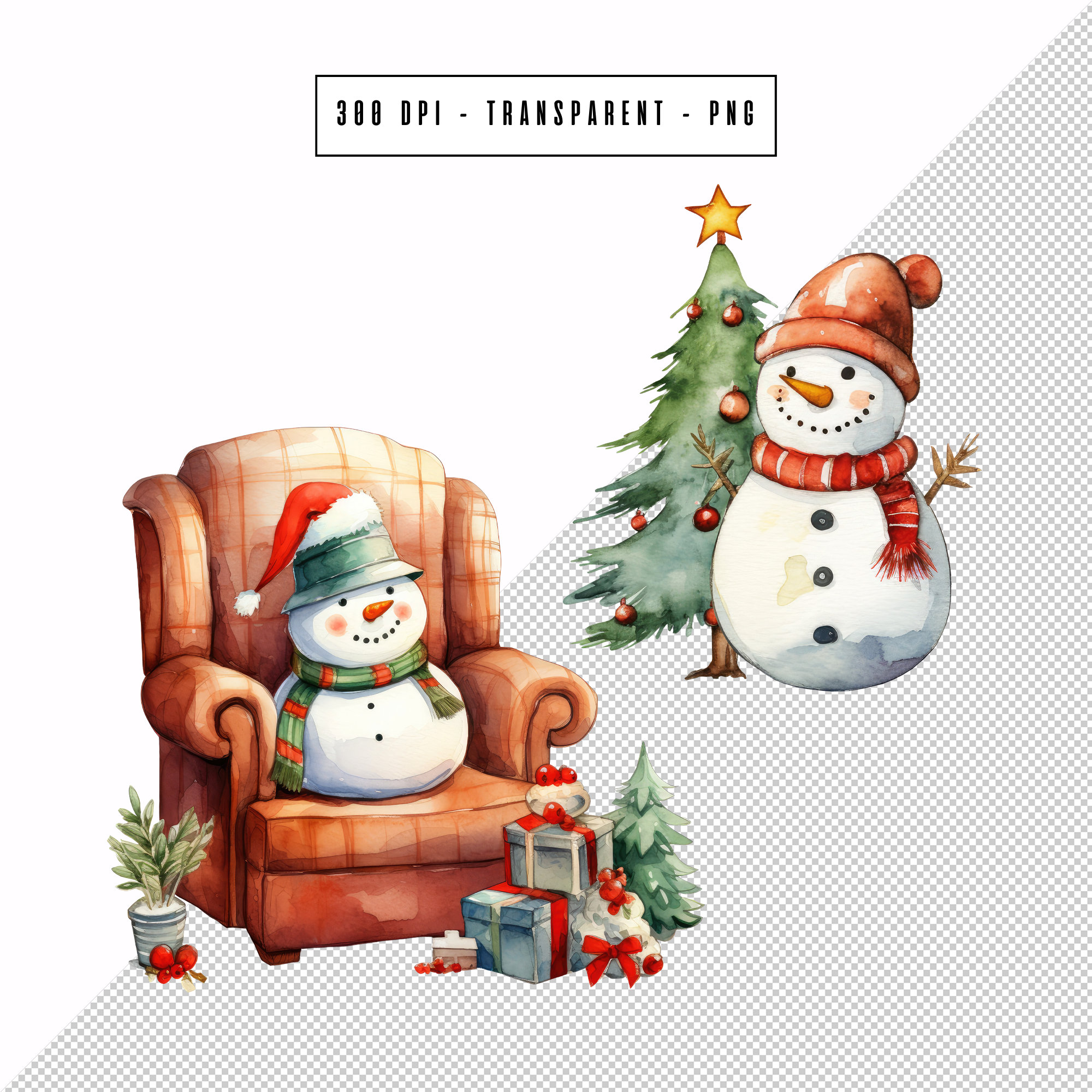 Watercolor Snowman Clipart Bundle, Christmas Holiday Clipart ...