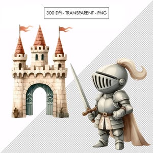 Cute Knight and Dragon Clipart Bundle, Medieval Knight, Medieval Castle ...