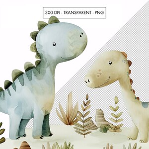 Watercolor Cute Dinosaur PNG Clipart Bundle, Neutral Color Watercolor ...