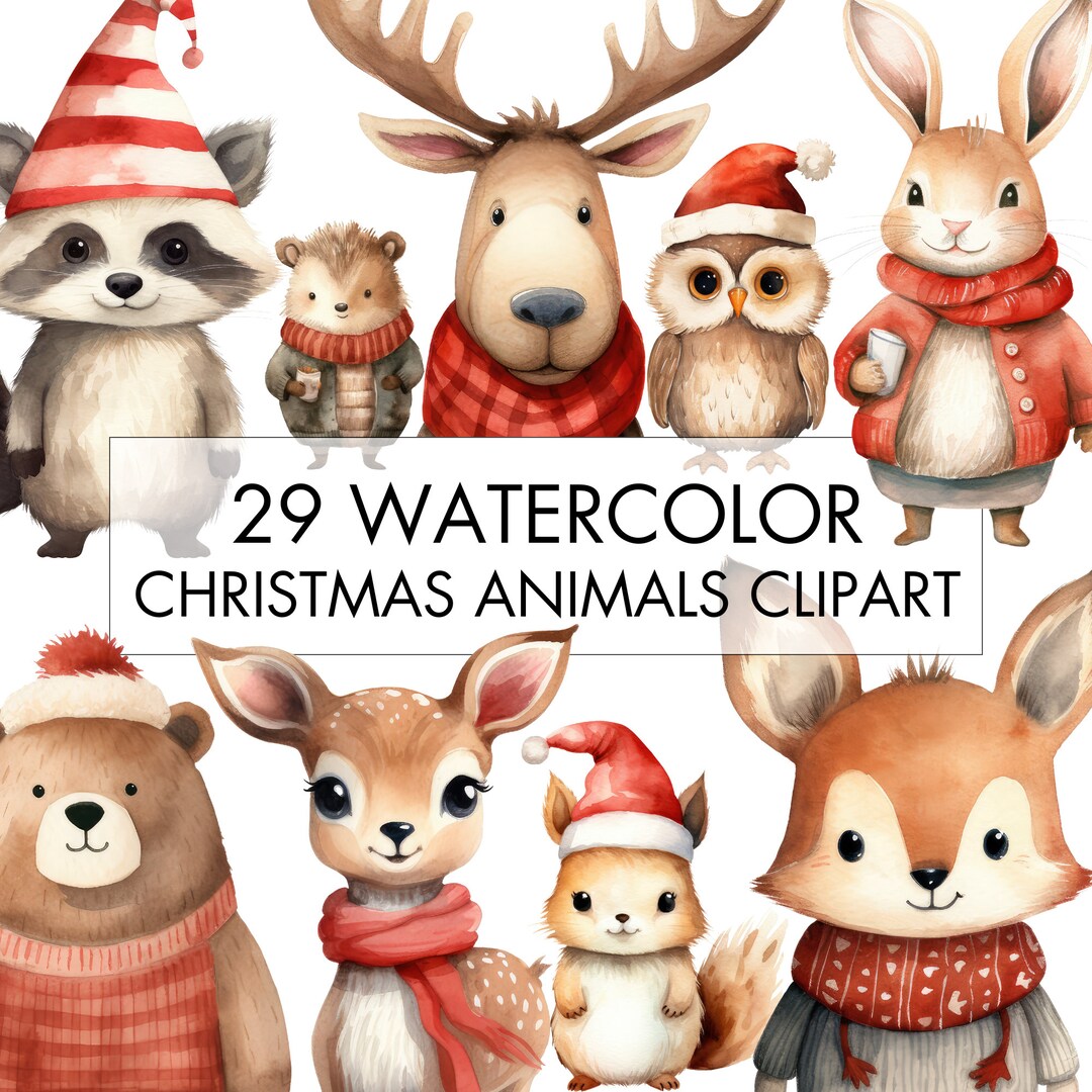 Watercolor Woodland Christmas Animals Clipart Bundle, Watercolor ...