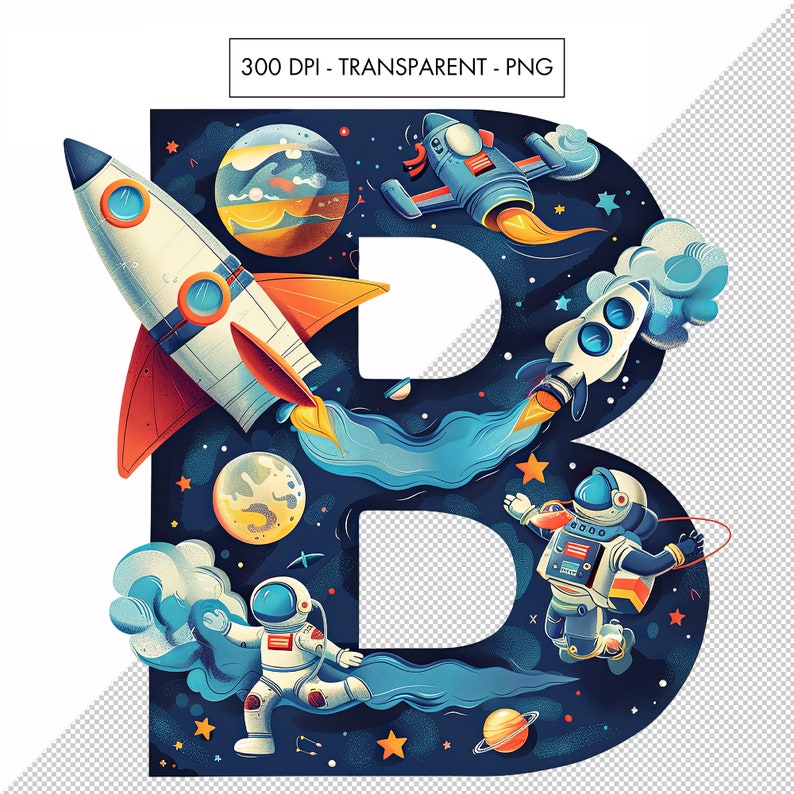 Alfabeto espacial en acuarela (A-Z), números del 1 al 9, imágenes ...