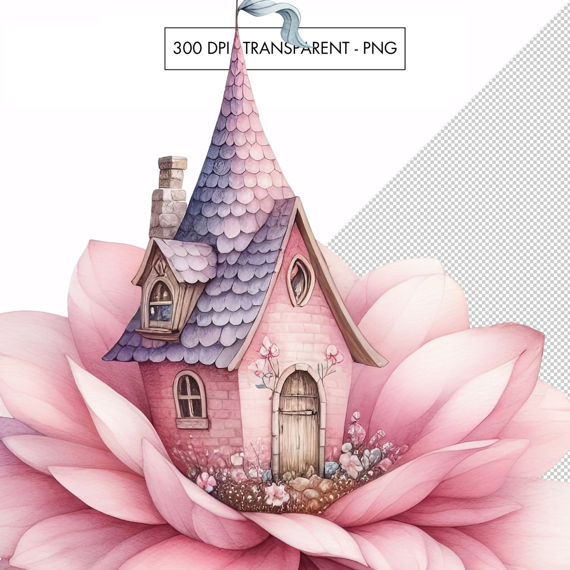 Pink Fairy Clipart, Watercolor Fairy Garden Clipart, Fairy House Clip ...