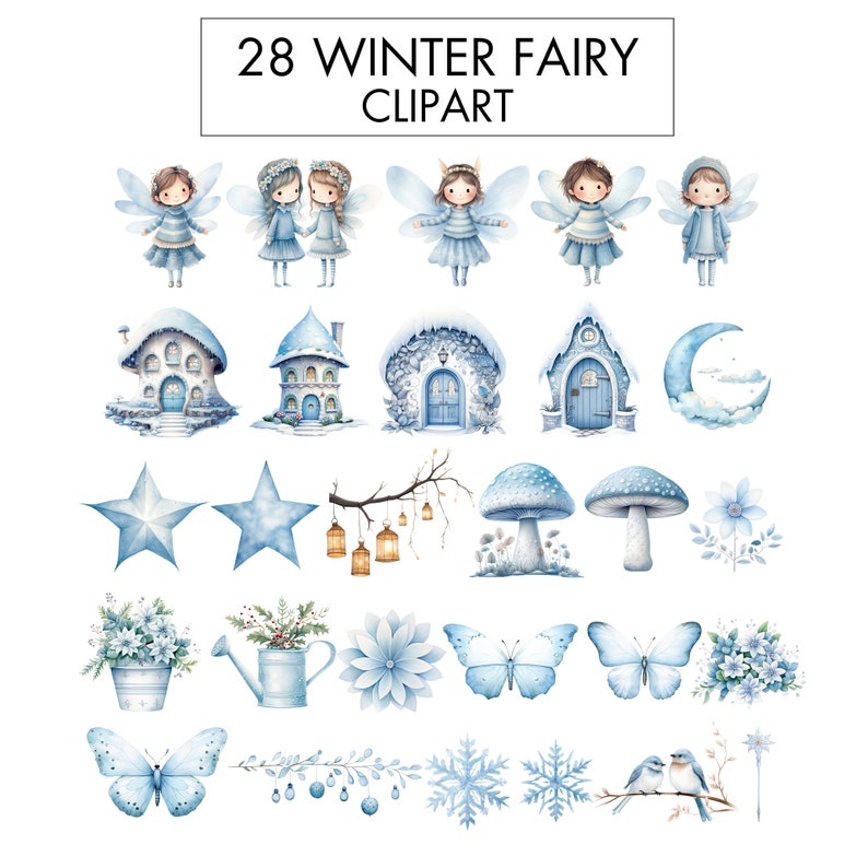 Winter Fairy Clipart Bundle, Fairy Garden Clipart, Butterfly, Snowy ...