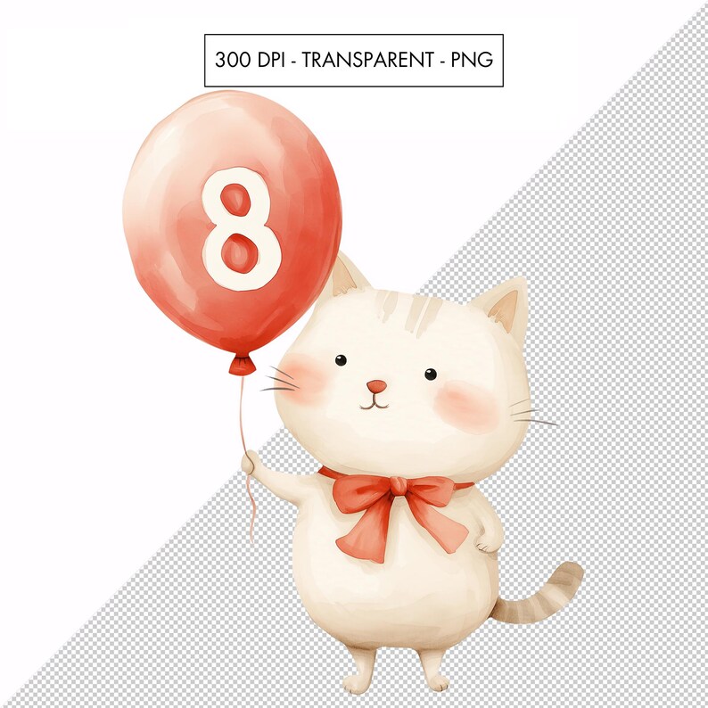 Watercolor Cat Birthday Clipart, Cat Birthday Theme PNG Bundle, Cat ...