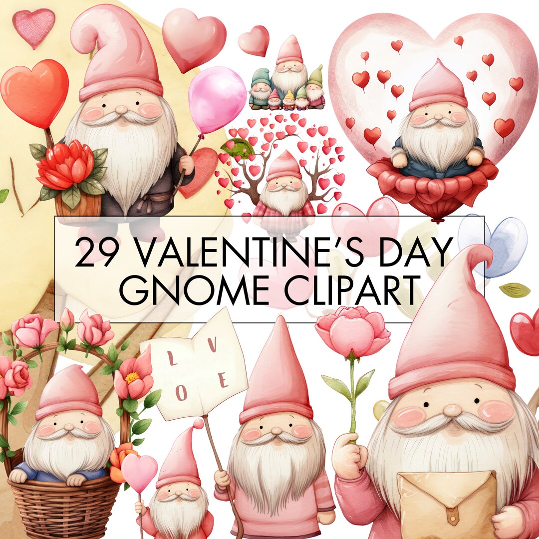 Valentines Day Gnome Clipart, Cute Gnome Bundle, Romantic Gonme Clipart ...