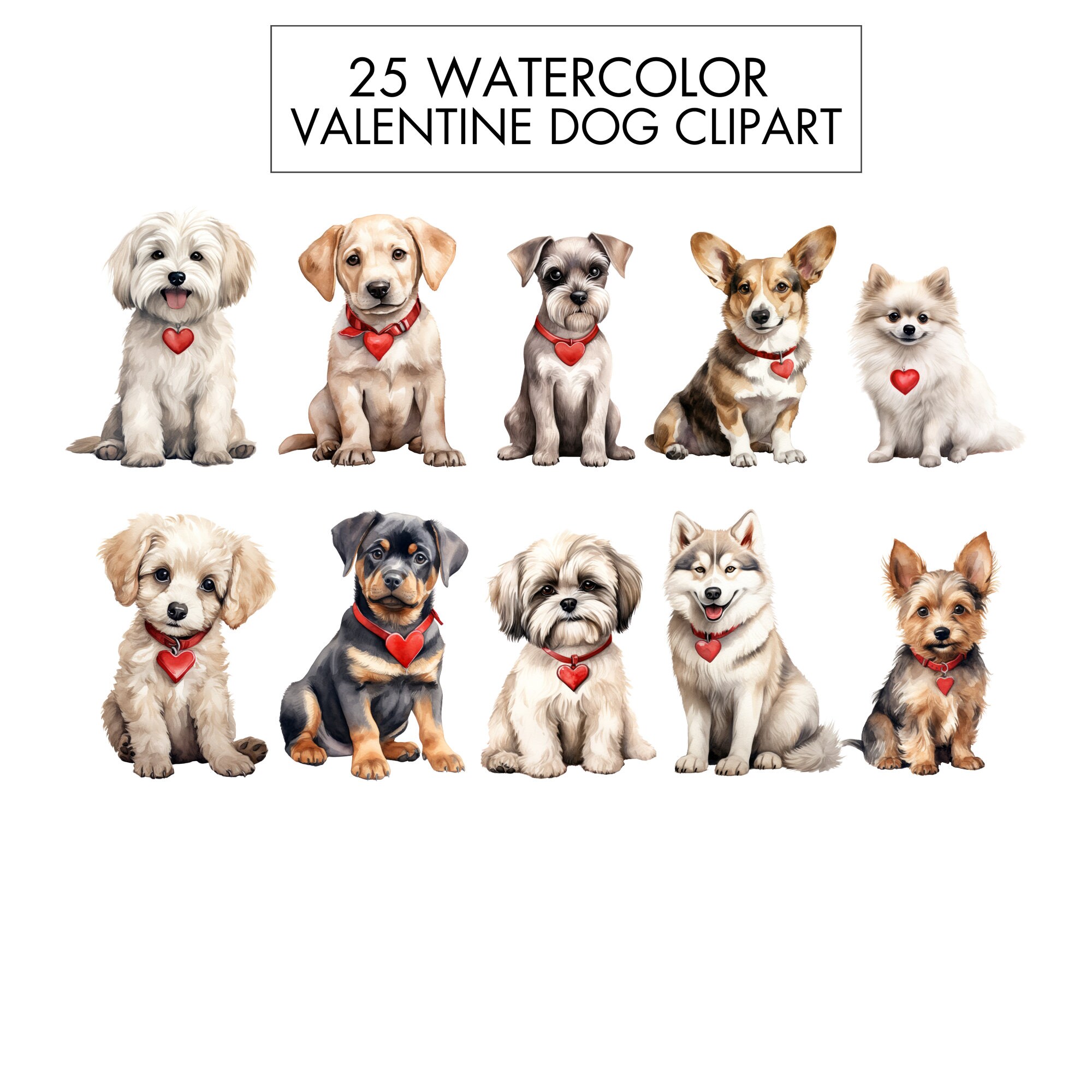 Watercolor Valentine Dog Clipart, Valentine's Day Dogs With Red Heart ...