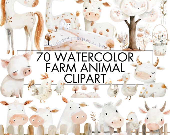Watercolor Farm Animal Clipart Bundle - Nursery Clipart - Goose Png ...