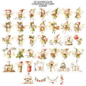 Watercolor Christmas Elf Clipart Bundle: 39 PNG Files (commercial Use ...