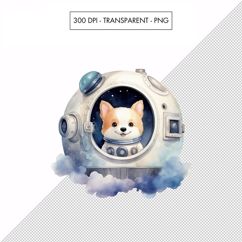 Astronaut Dog Clipart, Watercolor Cute Astronaut Dog Clipart Bundle ...