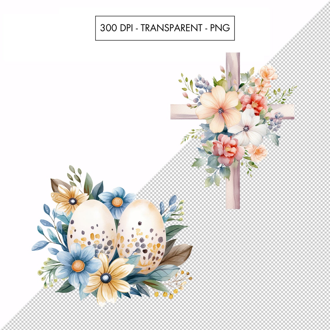 Watercolor Easter Clipart Bundle, Transparent Easter Clipart for ...