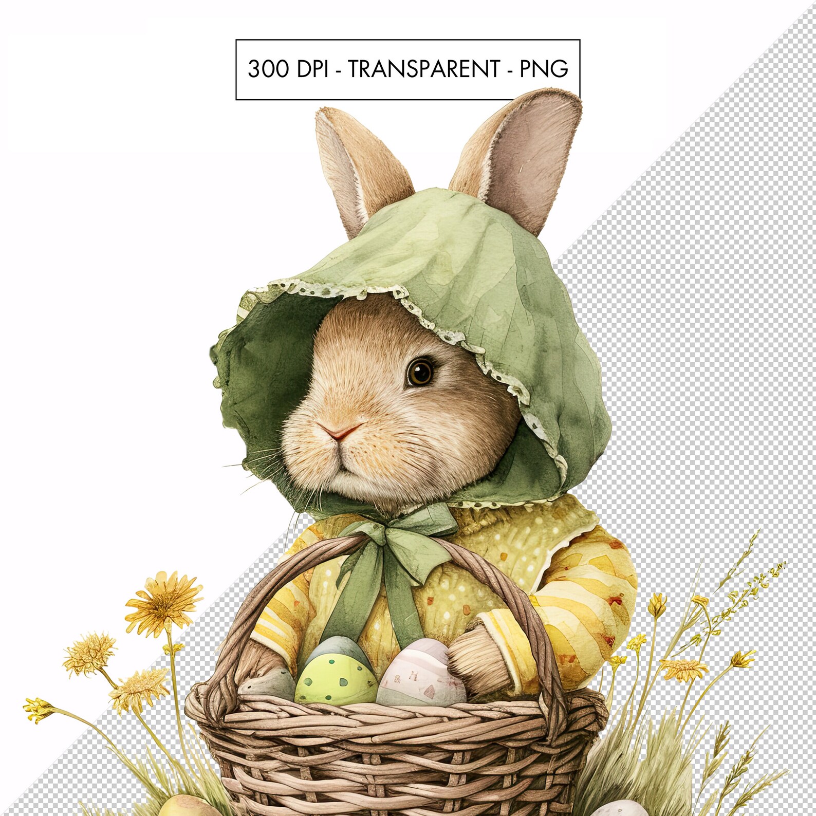 Easter Bunny Clipart Bundle, Vintage Easter Bunny With Bonnet Clipart ...