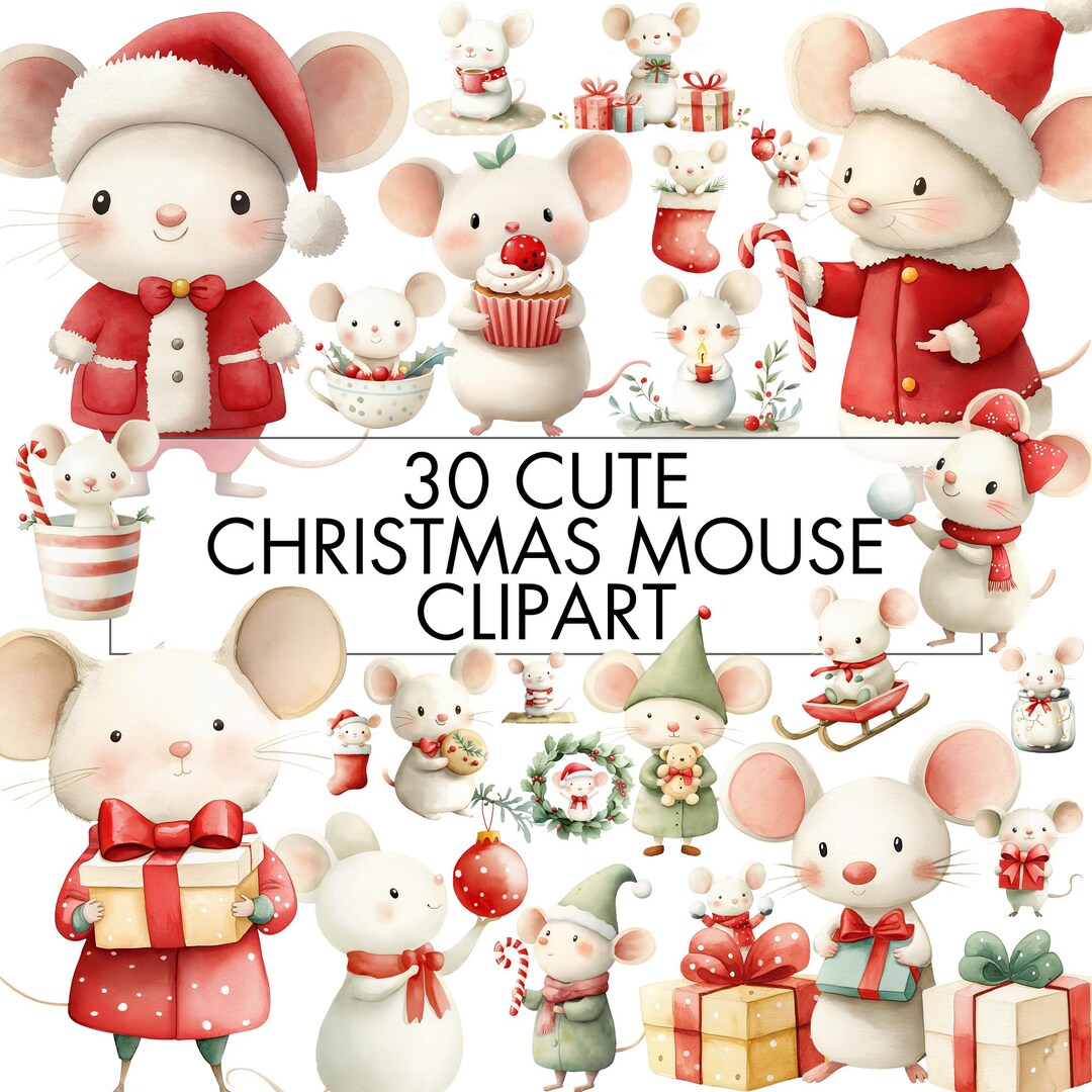 Cute Christmas Mouse Clipart Bundle, Christmas Mouse PNG, Christmas ...