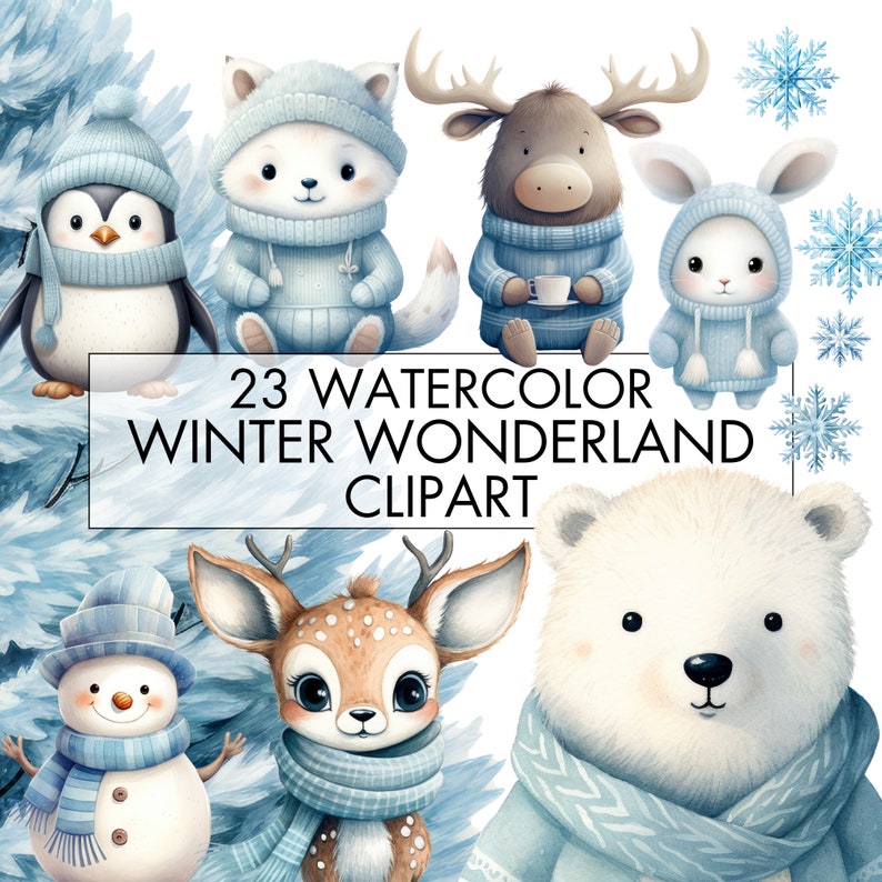 Watercolor Winter Animals Clipart, Winter Wonderland Graphics (digital ...