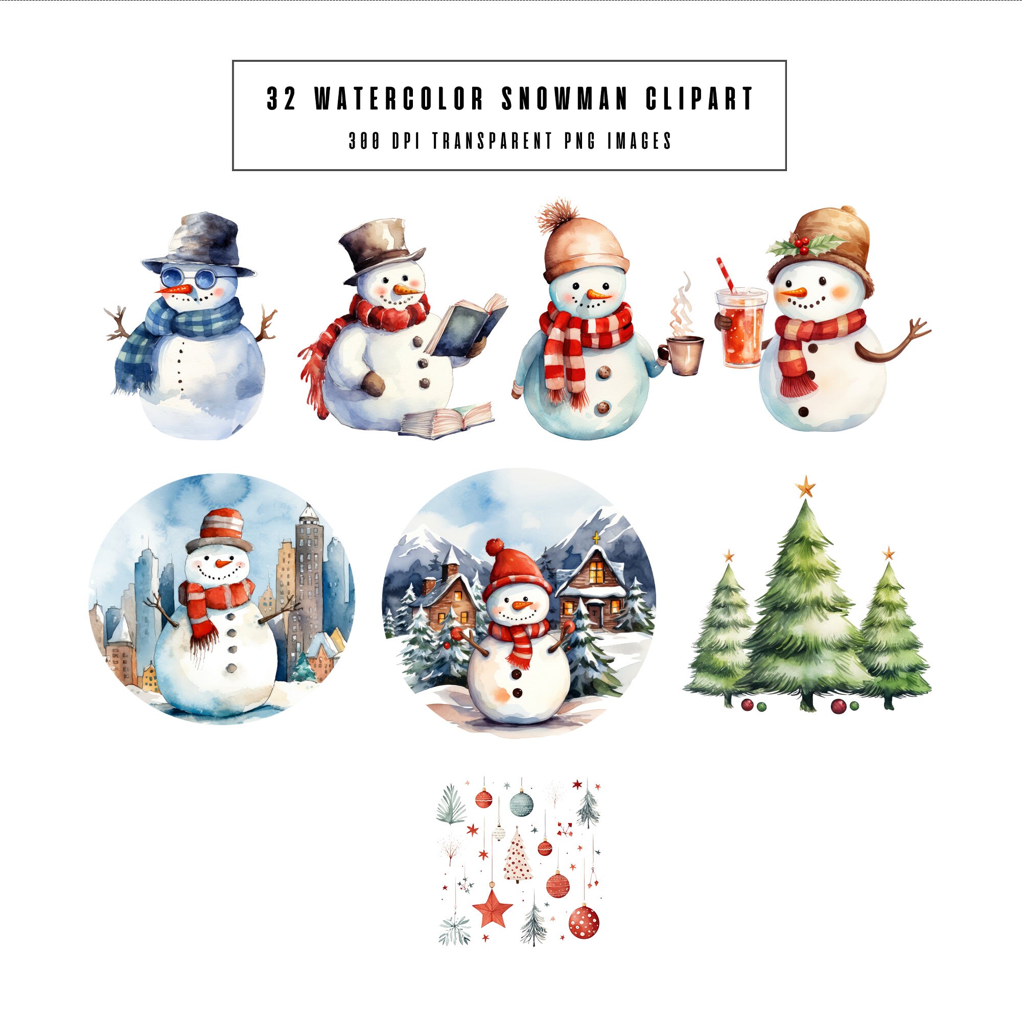 Watercolor Snowman Clipart Bundle, Christmas Holiday Clipart ...