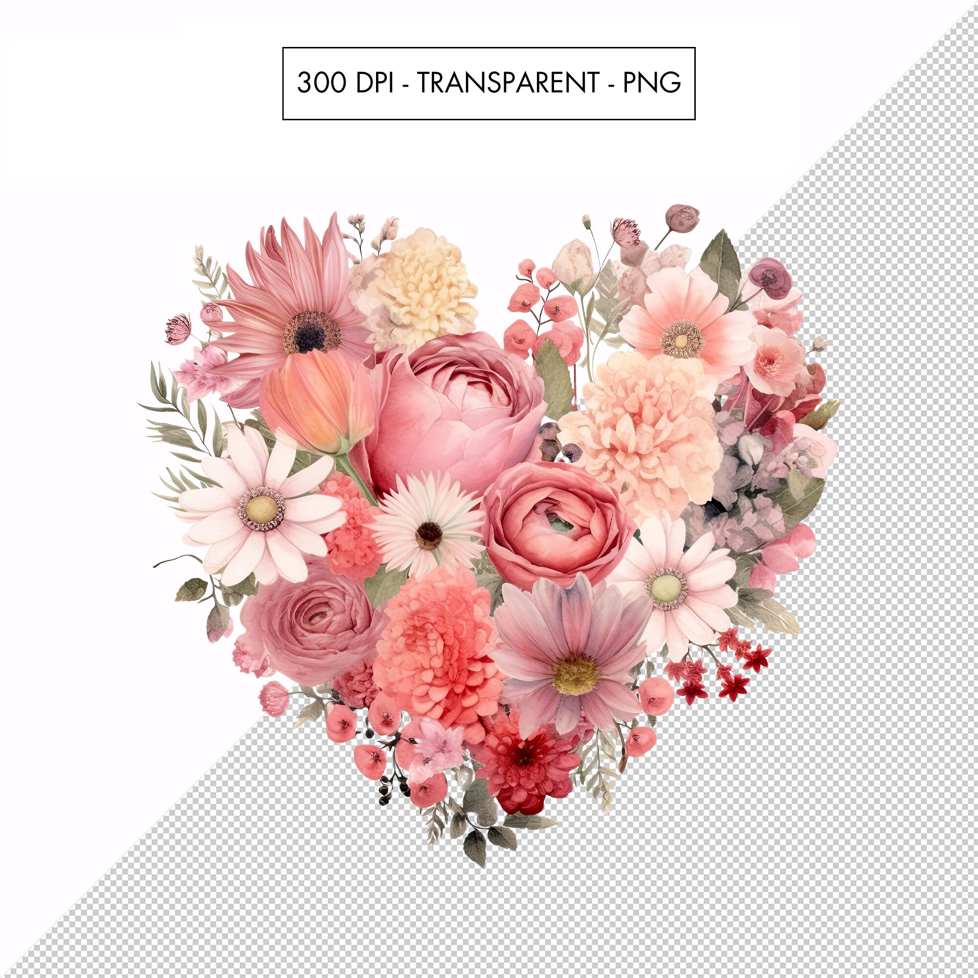 Blooming Love Floral Heart Clipart Bundle, Watercolor Flower Heart for ...