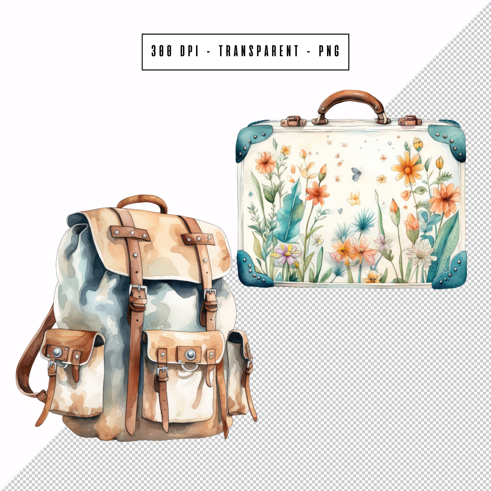 29 Watercolor Travel Clipart, Vintage Travel, Vacation Clipart, Holiday ...