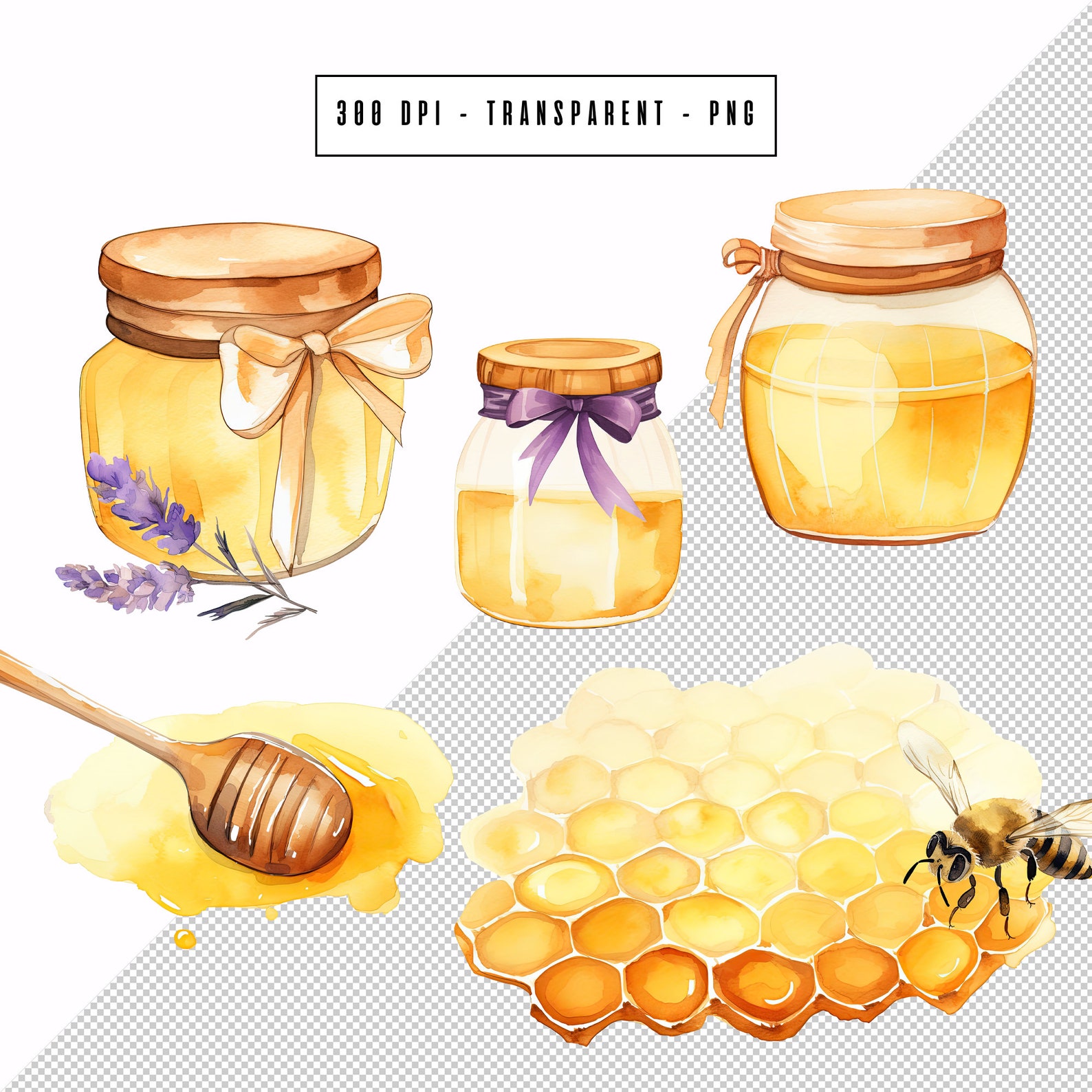 Watercolor Bee Clipart Bundle: Floral PNG Images (digital Download) - Etsy