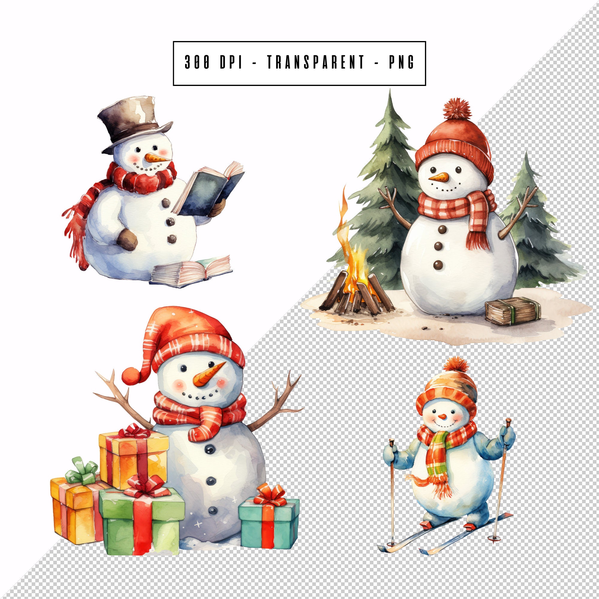 Watercolor Snowman Clipart Bundle, Christmas Holiday Clipart ...