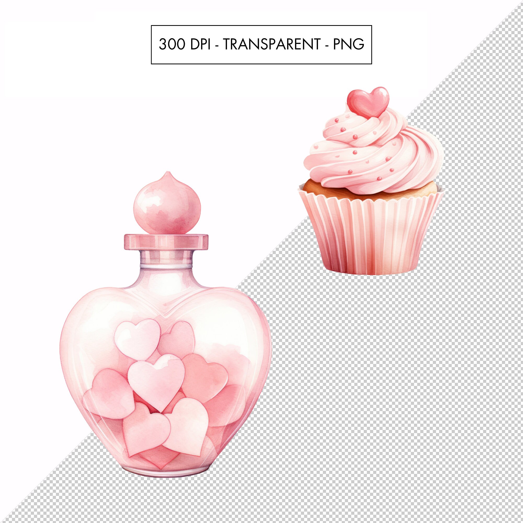 Watercolor Pink Valentines Day Clipart, 36 Watercolor Pink Valentine ...