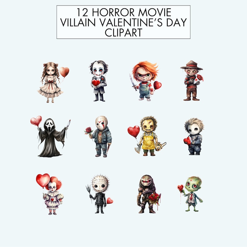Horror Movie Villain Valentine's Day Clipart Bundle: Spooky Anti ...