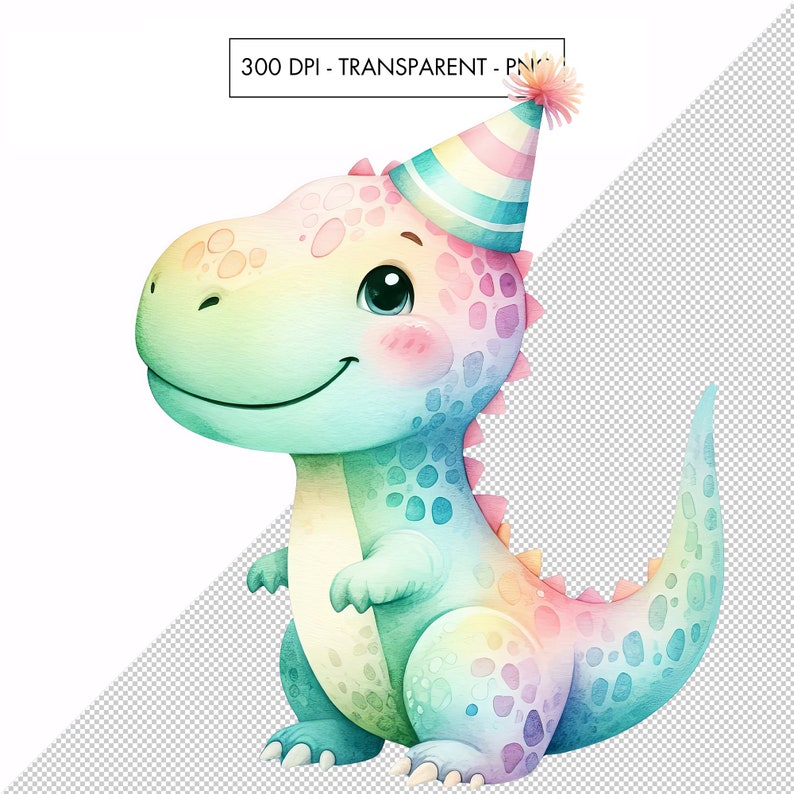 Cute Dinosaur Clipart PNG Bundle, Watercolor Dino Party, Colorful ...