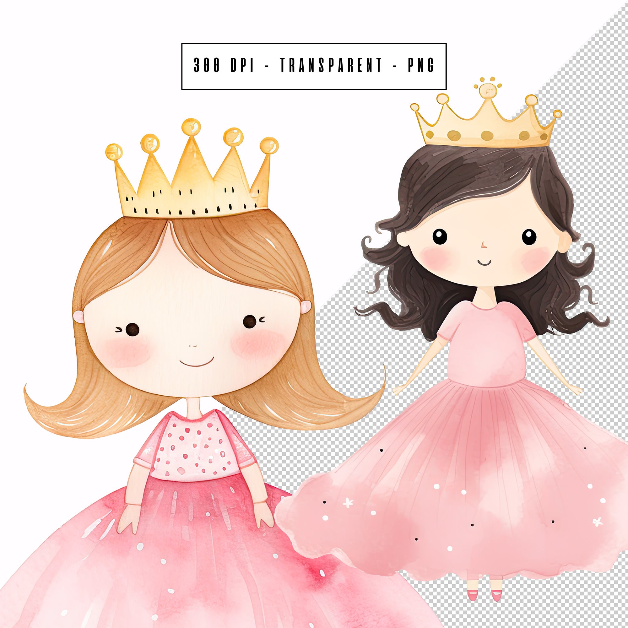 Watercolor Pink Princess Clipart Bundle, Watercolor Cute Princess ...