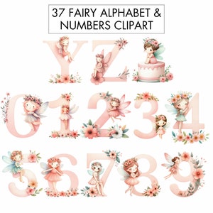 Watercolor Fairy Alphabet Clipart: Pink ABC 123 PNG Bundle (digital ...