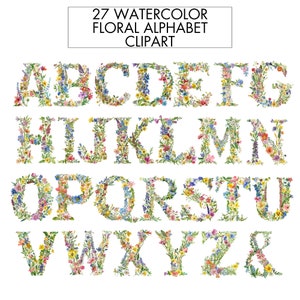Watercolor Floral Alphabet Clipart, Wildflower Alphabet and Ampersand ...