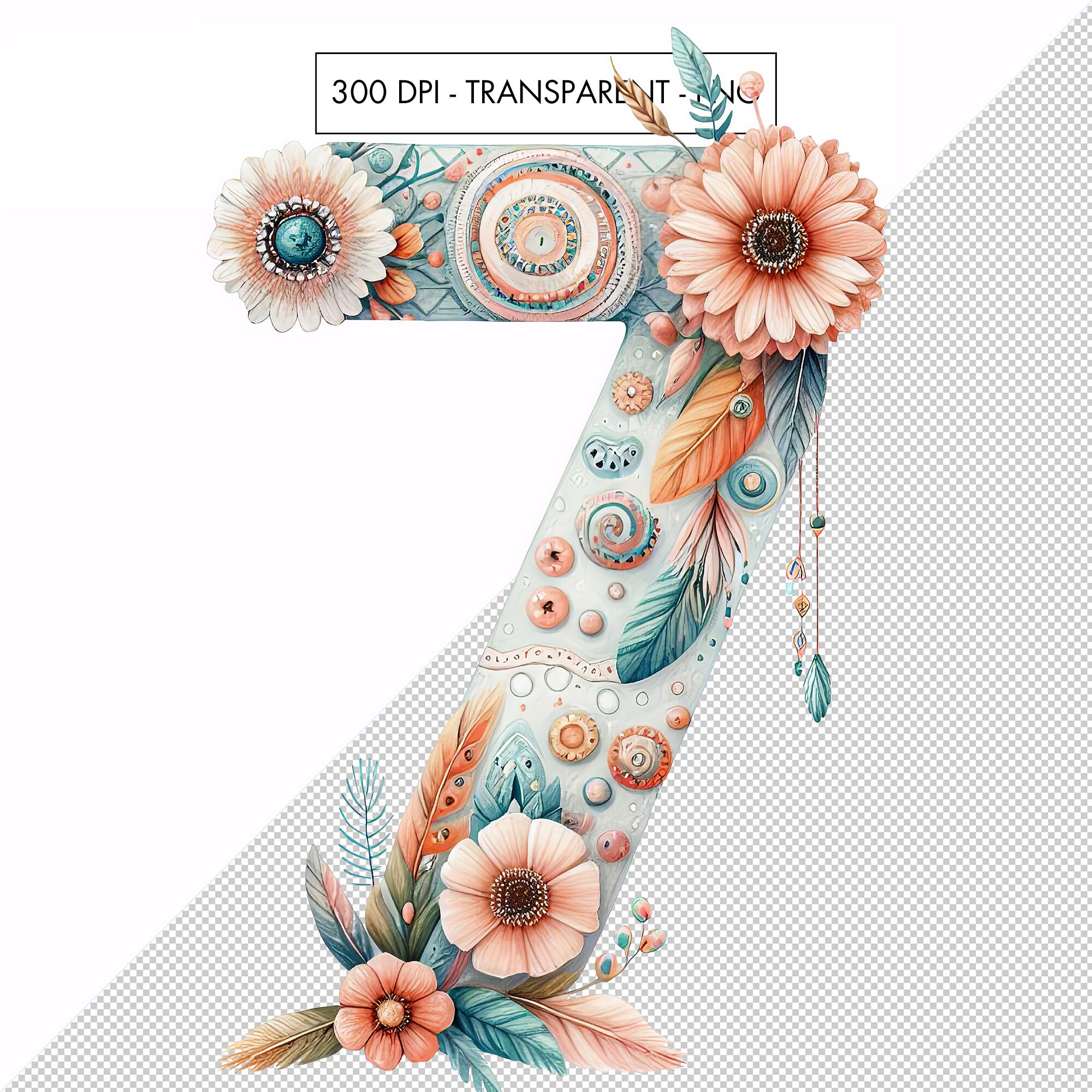 Boho Letters and Numbers Clipart PNG Bundle, A-Z Letters, 0-9 Numbers ...