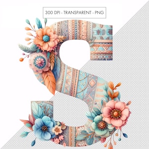 Boho Letters and Numbers Clipart PNG Bundle, A-Z Letters, 0-9 Numbers ...