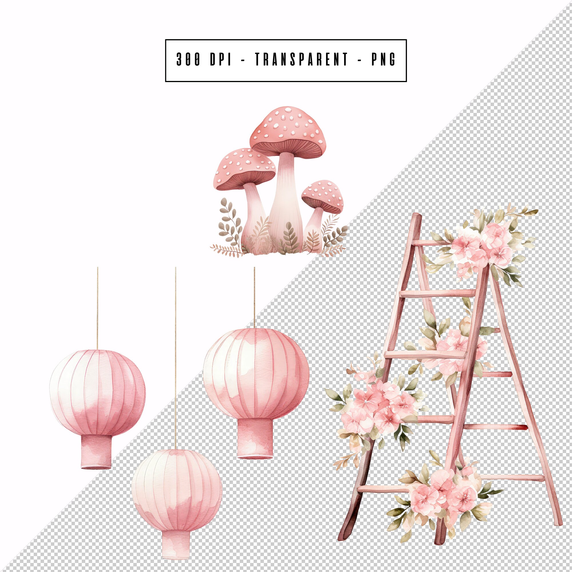 Watercolor Pink Fairy Garden Clipart Bundle, Pink Butterfly, Pink ...