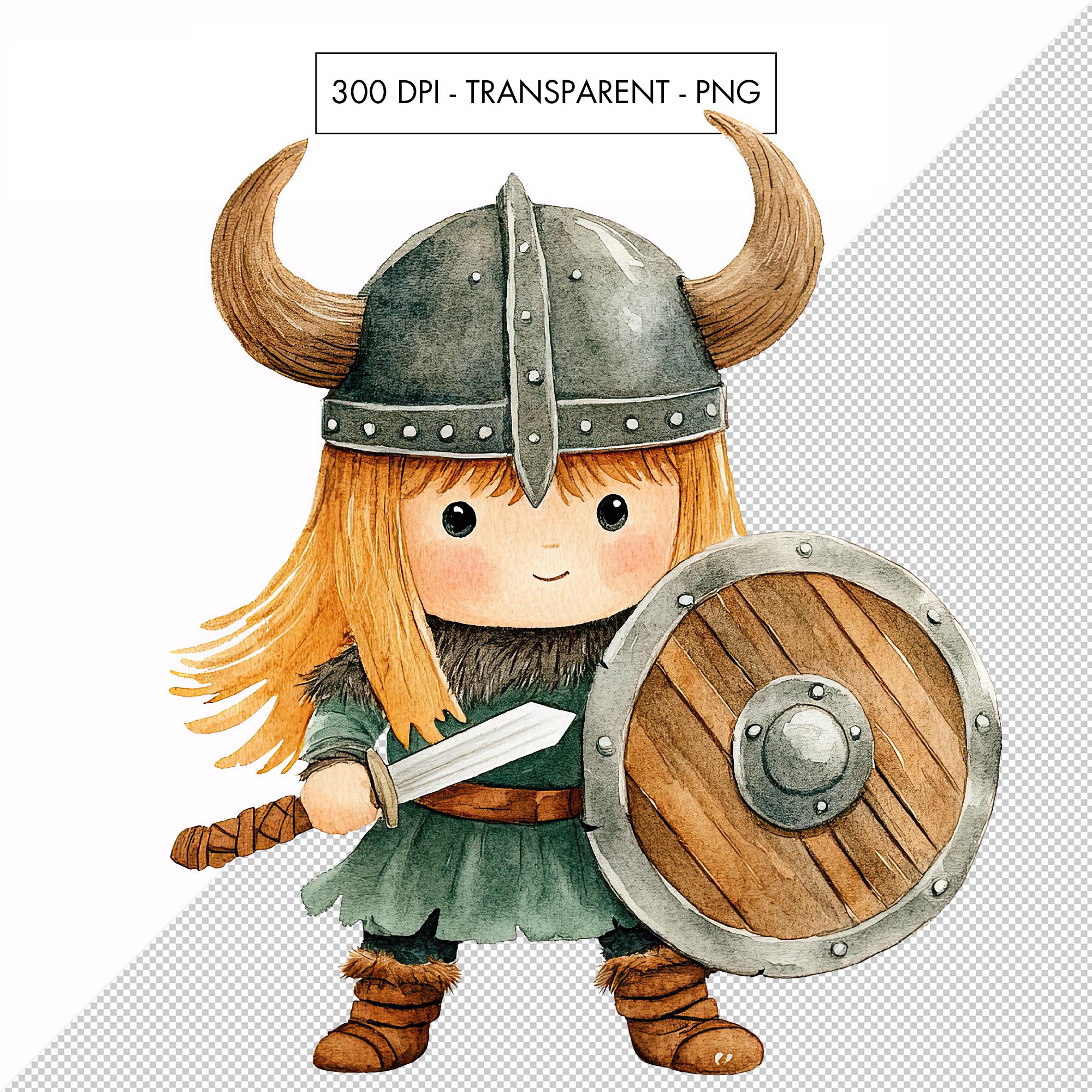 Watercolor Cute Vikings Clipart Bundle, Boy and Girl Viking Png ...