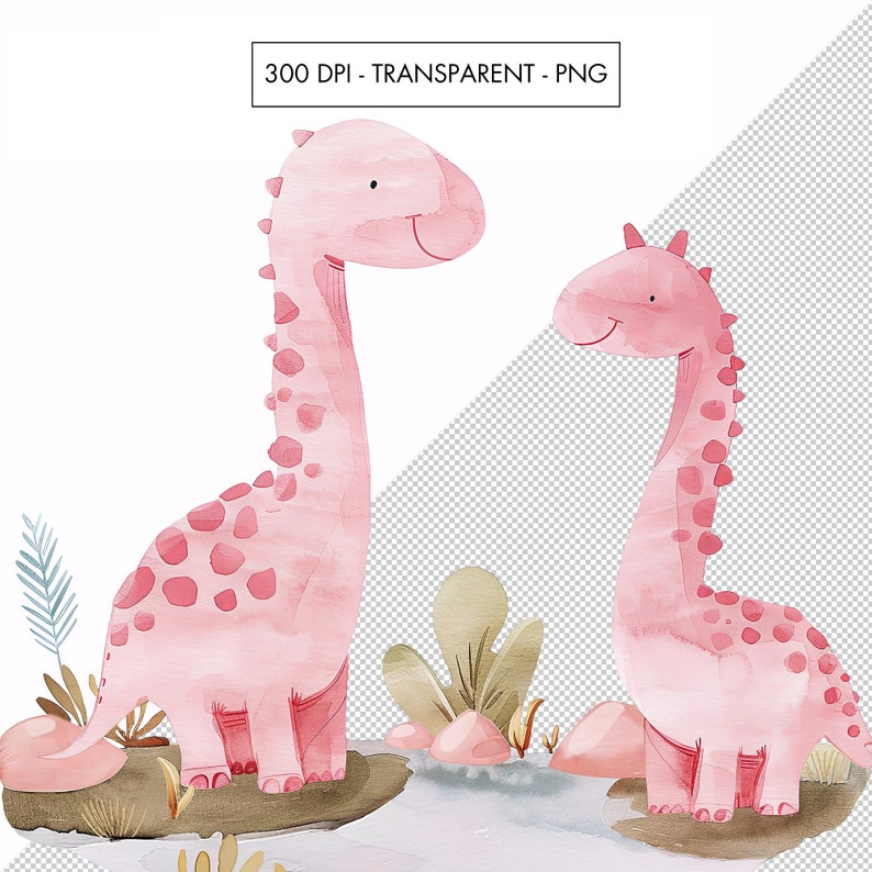 Pink Dinosaur Clipart, Watercolor Dino Clipart PNG Bundle, T-rex PNG ...