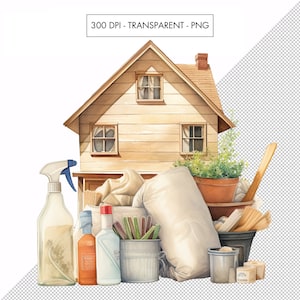 Watercolor Housekeeping Clipart Bundle: 58 PNG Files (commercial Use ...