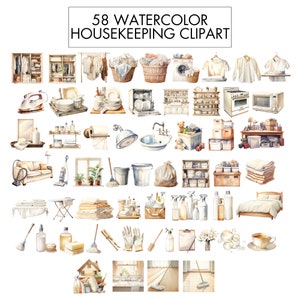 Watercolor Housekeeping Clipart Bundle: 58 PNG Files (commercial Use ...