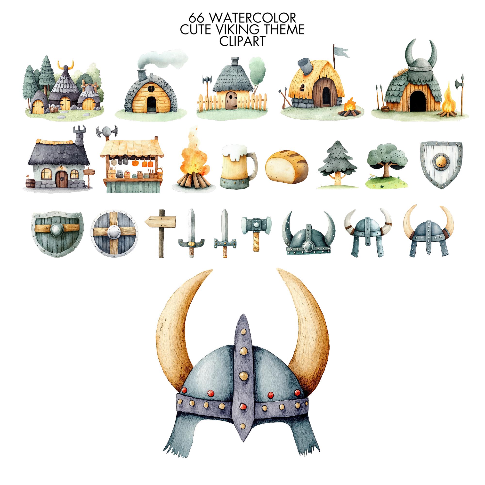 Watercolor Cute Vikings Clipart Bundle, Boy and Girl Viking Png ...