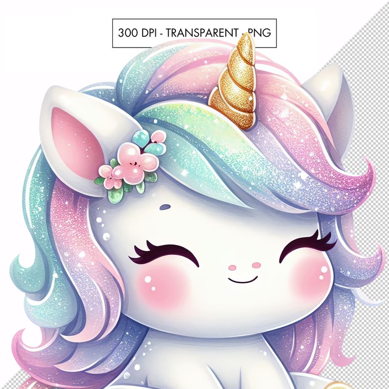 Glittery Birthday Unicorn Clipart Bundle, Birthday Unicorn PNG, Cute ...