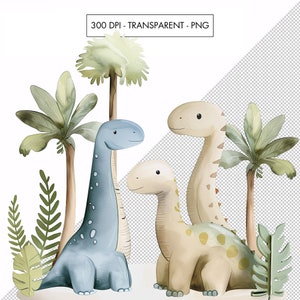 Watercolor Cute Dinosaur PNG Clipart Bundle, Neutral Color Watercolor ...