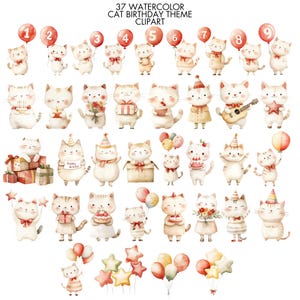 Watercolor Cat Birthday Clipart: PNG Bundle (digital Download) - Etsy