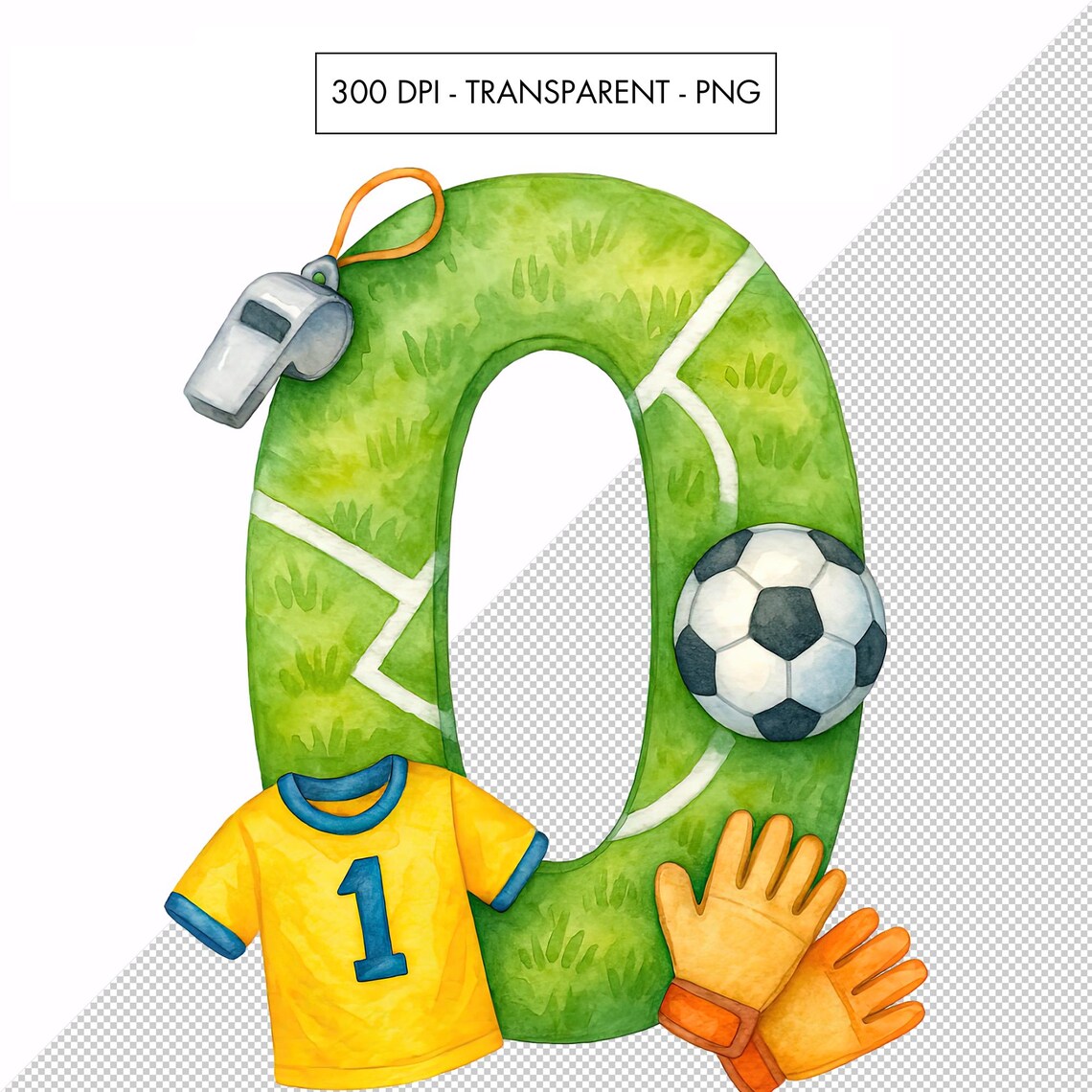 Watercolor Soccer Alphabet Clipart: PNG Letters & Numbers (digital ...