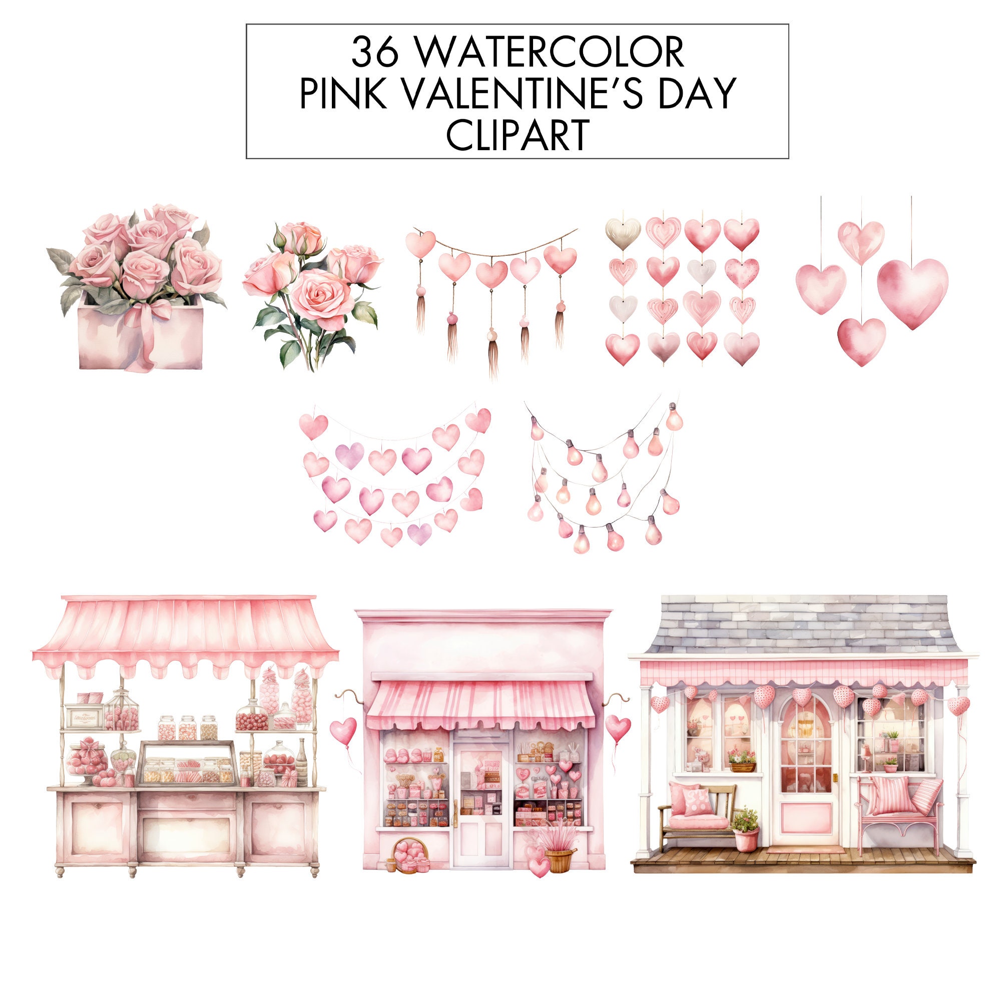 Watercolor Pink Valentines Day Clipart, 36 Watercolor Pink Valentine ...