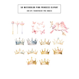 Watercolor Pink Princess Clipart Bundle: Castle, Knight, Carriage (58 ...