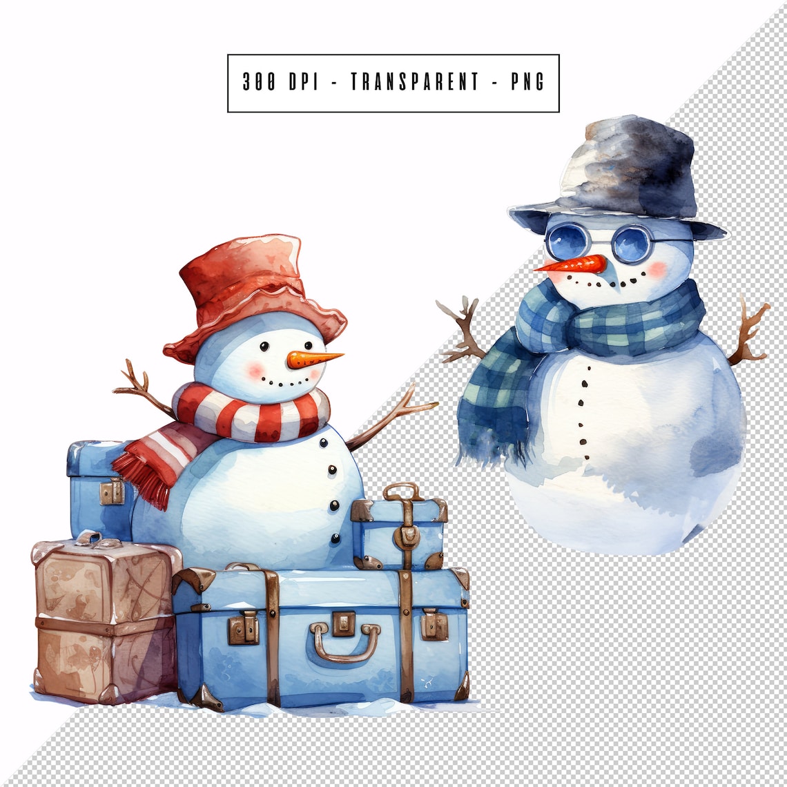 Watercolor Snowman Clipart Bundle, Christmas Holiday Clipart ...
